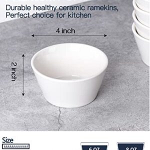 Taeochiy Porcelain Small Bowls, 8 Ounce Dessert Bowls, Ramekins Oven Safe, Ice Cream Bowls, Bouillon Cups, Set of 6