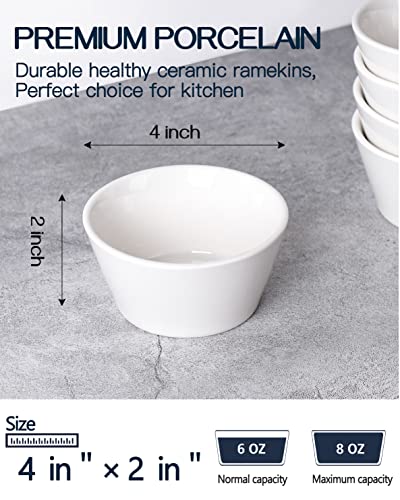 Taeochiy Porcelain Small Bowls, 8 Ounce Dessert Bowls, Ramekins Oven Safe, Ice Cream Bowls, Bouillon Cups, Set of 6