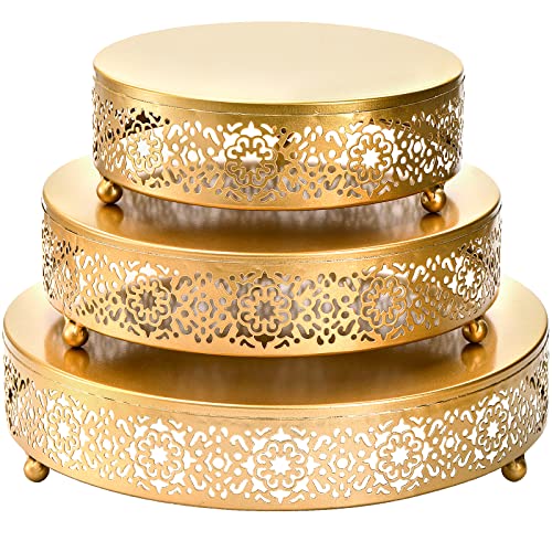 Hedume 3 Pack Cake Stand Set, Round Cake Stands, Metal Dessert Cupcake Pastry Candy Display Plate for Wedding, Event, Birthday Party