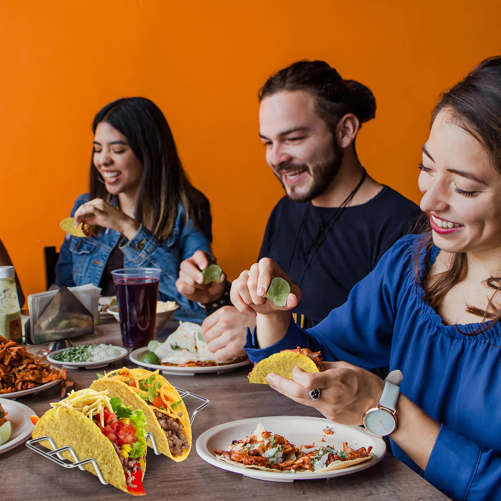 Taco Holders set of 3,Stainless Steel Taco Shell Holder Stand,Taco Tray Plates for Taco Bar Gifts Accessories,Holds 4 Tacos Each,Oven Safe for Baking, Dishwa sher and Grill Safe