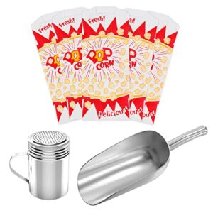 popcorn machine supplies set, 100 popcorn bags (1 oz. paragon 1029), 1-12 oz. popcorn scoop, 1-10 oz. popcorn season salt shaker