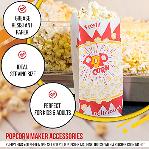 Popcorn Machine Supplies Set, 100 Popcorn Bags (1 oz. Paragon 1029), 1-12 oz. Popcorn Scoop, 1-10 oz. Popcorn Season Salt Shaker