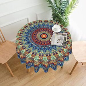 Round Tablecloth 60 Inch,Stain Resistance Polyester Table Cloth,Table Cover for Kitchen Dining Table, Buffet Parties and ​Camping-Mandala