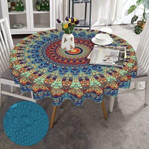 Round Tablecloth 60 Inch,Stain Resistance Polyester Table Cloth,Table Cover for Kitchen Dining Table, Buffet Parties and ​Camping-Mandala