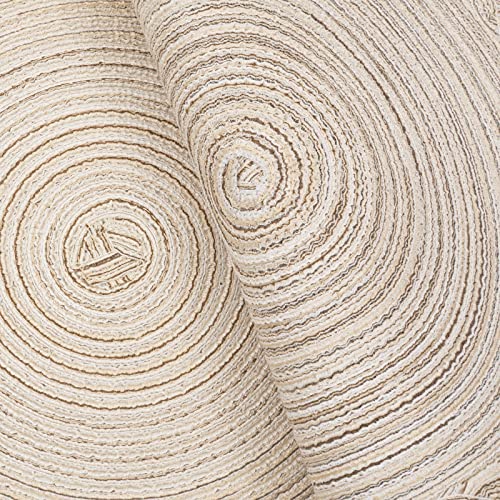 SHACOS Round Placemats Set of 6 Woven Round Table Mats 15 inch Braided Border Washable Cotton Polyester Circle Place Mats, Ivory