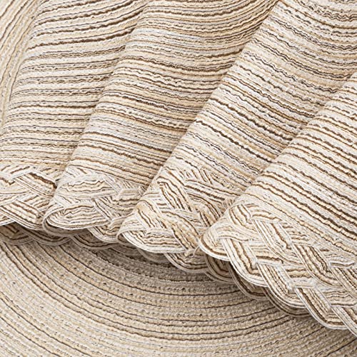 SHACOS Round Placemats Set of 6 Woven Round Table Mats 15 inch Braided Border Washable Cotton Polyester Circle Place Mats, Ivory