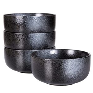 s&q's ceramics soup bowls - 36 ounce ceramic bowl set, kitchen bowls for large cereal, noodle, soup, breakfast, microwave and dishwasher safe, [set of 4], black and grey…