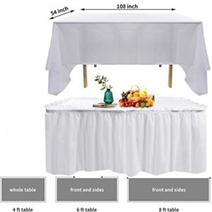 5 Pack Plastic Table Skirts for Rectangle Tables with 5 Pack Table Cloths, Blue Tableskirts and 54" x 108" Tablecloths, Disposable Tablecloth Skirt Table Covers for Party Birthday Baby Shower (White)