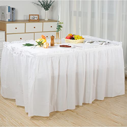 5 Pack Plastic Table Skirts for Rectangle Tables with 5 Pack Table Cloths, Blue Tableskirts and 54" x 108" Tablecloths, Disposable Tablecloth Skirt Table Covers for Party Birthday Baby Shower (White)