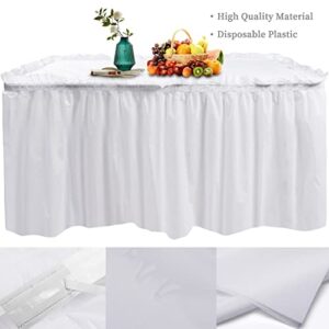 5 Pack Plastic Table Skirts for Rectangle Tables with 5 Pack Table Cloths, Blue Tableskirts and 54" x 108" Tablecloths, Disposable Tablecloth Skirt Table Covers for Party Birthday Baby Shower (White)