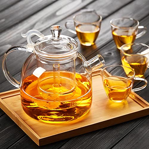 DOPUDO GRANDEUR Glass Teapot, 1850ml/ 62oz Glass Kettle with Removable Infuser, Borosilicate Glass Tea Pot for Stovetop, Loose Leaf and Blooming Tea Maker