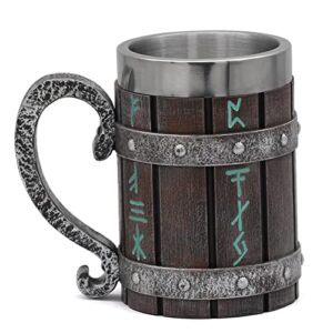 nordic viking rune mug beer tankard cup for men viking gift norse decor stainless steel wooden viking coffee cool mug viking gift for men beer cup stein