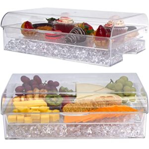 Ice Chilled Party Platter - Large Removable Serving Tray and Hinged Lid | Ideal for Appetizers, Seafood, Cheeses, Meats, Desserts and More | 3 Tongs Included | Charcuterie Board