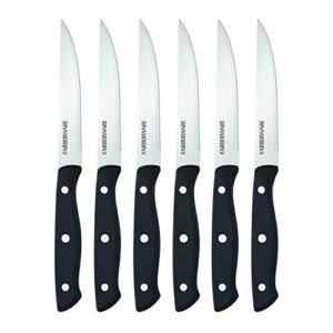 farberware triple riveted steak knife set, 6-piece, high-carbon stainless steel knife set, razor-sharp steak knife set with fine edge blades, black