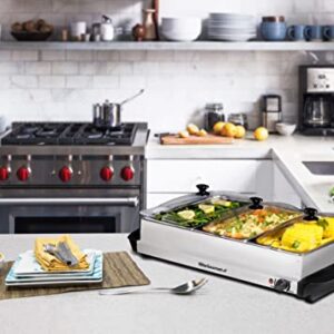 Elite Gourmet EWM-6171# Triple 3 x 2.5 Qt. Trays, Buffet Server, Food Warmer Temperature Control, Clear Slotted Lids, Perfect for Parties, Entertaining & Holidays, 7.5 Qt Total, Stainless Steel