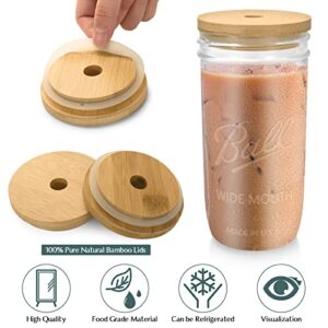 Prerrysurpasse Mason Jar Cups with Lids and Straws - 6Pack 24oz Reusable Wide Mouth Smoothie Cups, Iced Coffee Cups,Ball Mason Jars Glass Cups, Travel Glass Drinking Bottle,Bubble Tea Cup