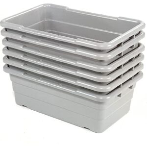 gray plastic bus tub (pack of 6) commercial tote box cross stack nest utility tote tub/bud box w/o lid, 25” l x 16” w x 9” h - for food service, airport, cafeteria, seafood, vegetables, transporting