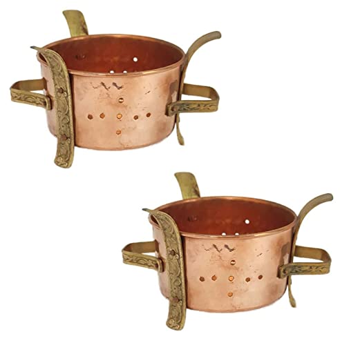 Sharvgun Handmade Indian Copper Brass Sigri Food Warmer Angeethi For Restaurant/Hotel Ware Home Traditional Sigdi/Sigri Tabletop Burner Pack of 2