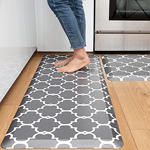 KOKHUB Kitchen Mat and Rugs 2 PCS, Cushioned 1/2 Inch Thick Anti Fatigue Waterproof Comfort Standing Desk/ Kitchen Floor Mat with Non-Skid & Washable for Home, Office, Sink - Grey