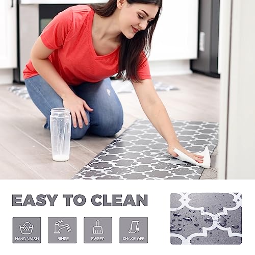 KOKHUB Kitchen Mat and Rugs 2 PCS, Cushioned 1/2 Inch Thick Anti Fatigue Waterproof Comfort Standing Desk/ Kitchen Floor Mat with Non-Skid & Washable for Home, Office, Sink - Grey