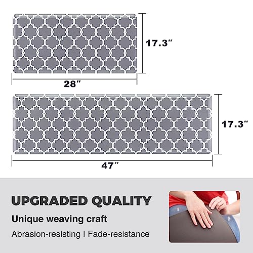 KOKHUB Kitchen Mat and Rugs 2 PCS, Cushioned 1/2 Inch Thick Anti Fatigue Waterproof Comfort Standing Desk/ Kitchen Floor Mat with Non-Skid & Washable for Home, Office, Sink - Grey