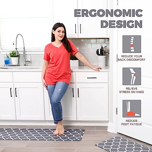 KOKHUB Kitchen Mat and Rugs 2 PCS, Cushioned 1/2 Inch Thick Anti Fatigue Waterproof Comfort Standing Desk/ Kitchen Floor Mat with Non-Skid & Washable for Home, Office, Sink - Grey