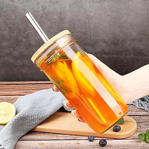 AmzFan Iced Coffee Cups, Boba Cup, Mason Jar with Lid and Straw 20 oz, Coffee Cups with Lids, Reusable Wide Mouth Boba Tumbler, Clear Travel Mug (2PCS-20 OZ)