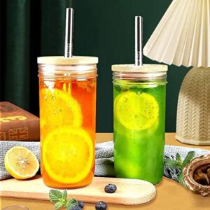 AmzFan Iced Coffee Cups, Boba Cup, Mason Jar with Lid and Straw 20 oz, Coffee Cups with Lids, Reusable Wide Mouth Boba Tumbler, Clear Travel Mug (2PCS-20 OZ)