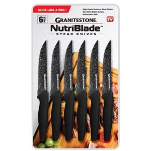 granitestone nutriblade 6-piece steak knives with comfortable handles, stainless steel serrated blades – dishwasher-safe and rust-proof steak knife for home and restaurant use as seen on tv