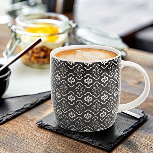 Okllen 6 Pack 11.5 Oz Coffee Mugs Geometric Textured, Ceramic Coffee Mugs Stylish Tea Cup Mugs Set Gift for Latte, Cappuccino, Milk, Water, Cocoa, Cereal, Black and White