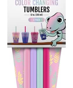 Ello Kids Plastic Reusable Color Changing Cups with Twist on Splash-Proof Lids and Straw, BPA Free, Dishwasher Safe, 12oz, Fruit Pop, 10 Pack