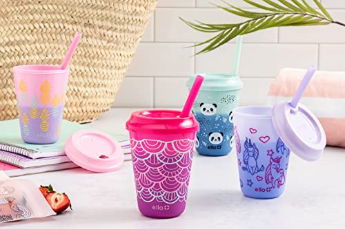 Ello Kids Plastic Reusable Color Changing Cups with Twist on Splash-Proof Lids and Straw, BPA Free, Dishwasher Safe, 12oz, Fruit Pop, 10 Pack