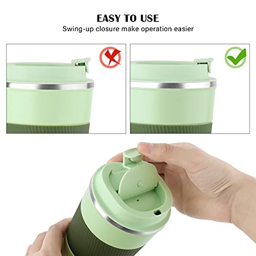 12oz Travel Mug, MOMSIV Insulated Coffee Cup with Leakproof Lid, Vacuum Stainless Steel Double Walled Reusable Tumbler for Hot and Cold Water Coffee and Tea In Travel and Car (Green-380ml)