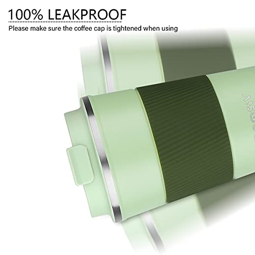 12oz Travel Mug, MOMSIV Insulated Coffee Cup with Leakproof Lid, Vacuum Stainless Steel Double Walled Reusable Tumbler for Hot and Cold Water Coffee and Tea In Travel and Car (Green-380ml)