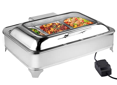 Electric Chafing Dish Buffet Set 3 Pan 9.5 Quart Food Warmer Buffet Servers and Warmers with Covers Warmer for Parties Buffets Adjustable Temperature Stainless Steel Warming Tray Bain Marie Warmer Set