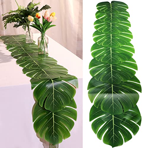 Artificial Palm Leaves Table Runners 72 Inch Long Tropical Palm Leaves Table Runner Faux Leaf Table Cloth for Wedding Hawaiian Luau Theme Party Supply Table Decoration Summer (Palm Leaf,2 Pieces)