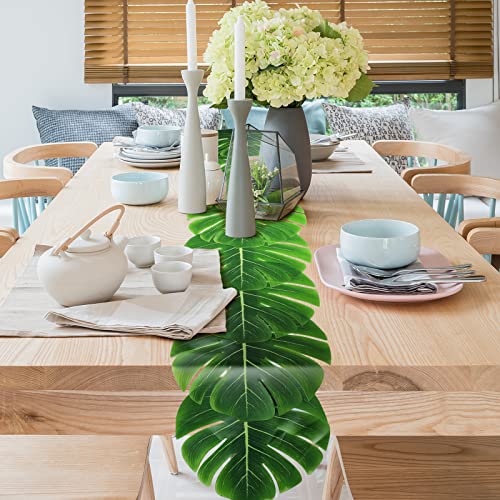 Artificial Palm Leaves Table Runners 72 Inch Long Tropical Palm Leaves Table Runner Faux Leaf Table Cloth for Wedding Hawaiian Luau Theme Party Supply Table Decoration Summer (Palm Leaf,2 Pieces)