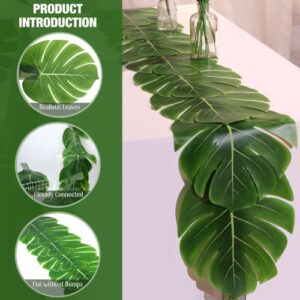 Artificial Palm Leaves Table Runners 72 Inch Long Tropical Palm Leaves Table Runner Faux Leaf Table Cloth for Wedding Hawaiian Luau Theme Party Supply Table Decoration Summer (Palm Leaf,2 Pieces)