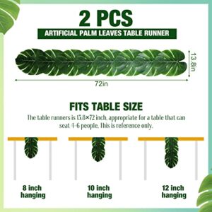 Artificial Palm Leaves Table Runners 72 Inch Long Tropical Palm Leaves Table Runner Faux Leaf Table Cloth for Wedding Hawaiian Luau Theme Party Supply Table Decoration Summer (Palm Leaf,2 Pieces)