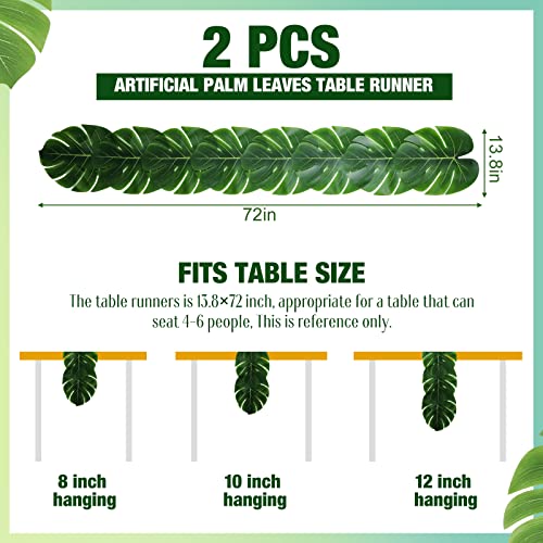 Artificial Palm Leaves Table Runners 72 Inch Long Tropical Palm Leaves Table Runner Faux Leaf Table Cloth for Wedding Hawaiian Luau Theme Party Supply Table Decoration Summer (Palm Leaf,2 Pieces)