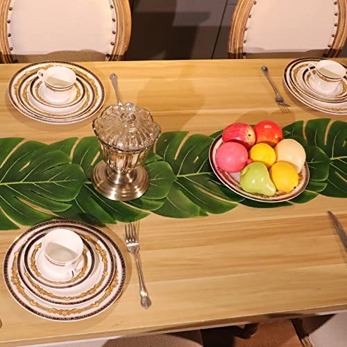 Artificial Palm Leaves Table Runners 72 Inch Long Tropical Palm Leaves Table Runner Faux Leaf Table Cloth for Wedding Hawaiian Luau Theme Party Supply Table Decoration Summer (Palm Leaf,2 Pieces)