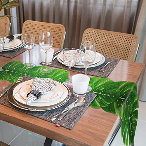 Artificial Palm Leaves Table Runners 72 Inch Long Tropical Palm Leaves Table Runner Faux Leaf Table Cloth for Wedding Hawaiian Luau Theme Party Supply Table Decoration Summer (Palm Leaf,2 Pieces)