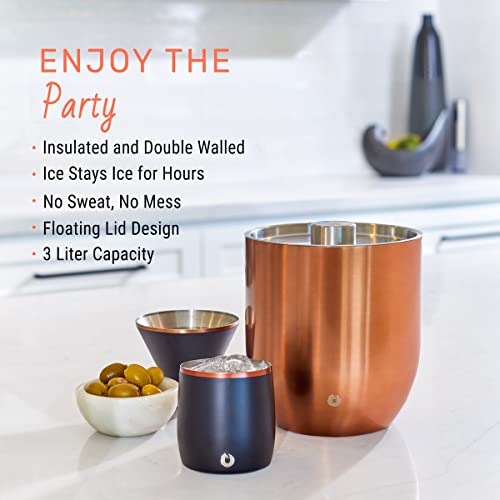 SNOWFOX Premium Vacuum Insulated Stainless Steel Ice Bucket with Lid/Tongs -Home Bar Accessories -Elegant Bartending Ice Buckets for Parties -Beautiful Outdoor Entertaining Supplies -3L