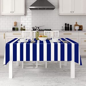 peony man 4 Pieces Blue and White Striped Tablecloth Nautical Blue Plastic Table Cover Waterproof Disposable Rectangle Tablecloth for Party Kitchen Dining Table Decor