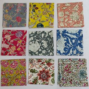 KLAVATE 10 Pc Mix Lot Napkin Hand Block Print Napkin 100% Cotton Napkin Handmade 16x16 Inch Jaipuri Printed Dining Table Cloth, Multicolor