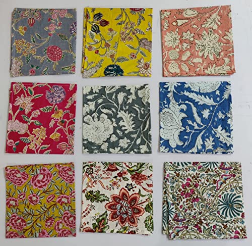 KLAVATE 10 Pc Mix Lot Napkin Hand Block Print Napkin 100% Cotton Napkin Handmade 16x16 Inch Jaipuri Printed Dining Table Cloth, Multicolor