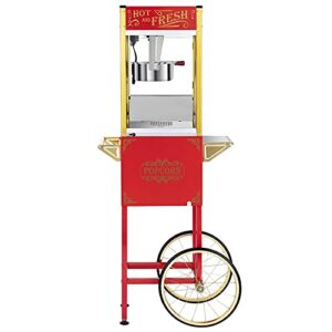 NC ZOKOP ZPMC-B 850W 120V-60Hz 8oz Retro Single Door Popcorn Machine Full Machine with Cart Red