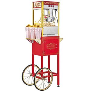 NC ZOKOP ZPMC-B 850W 120V-60Hz 8oz Retro Single Door Popcorn Machine Full Machine with Cart Red