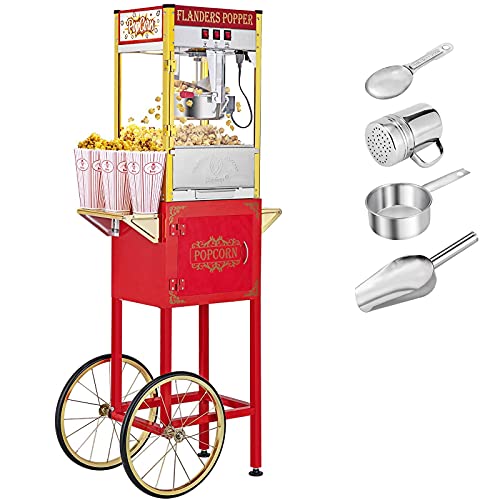 NC ZOKOP ZPMC-B 850W 120V-60Hz 8oz Retro Single Door Popcorn Machine Full Machine with Cart Red