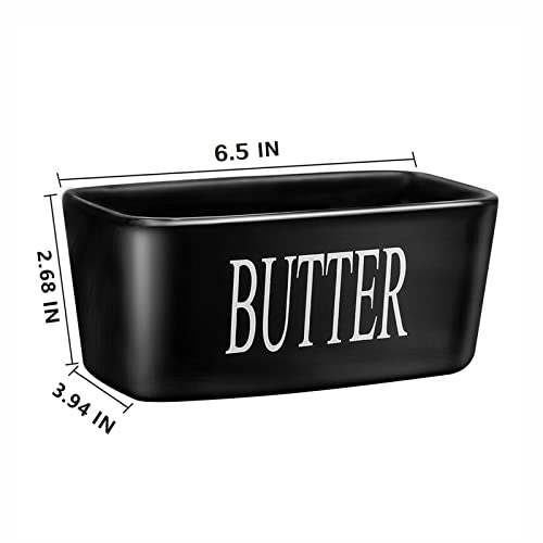 Butter Dish with Lid and Knife, Airtight Black Porcelain Butter Container, Large Ceramic Butter Storage with Sealing Covered for Countertop, Butter Dishes, JSHKY (Color-Black)